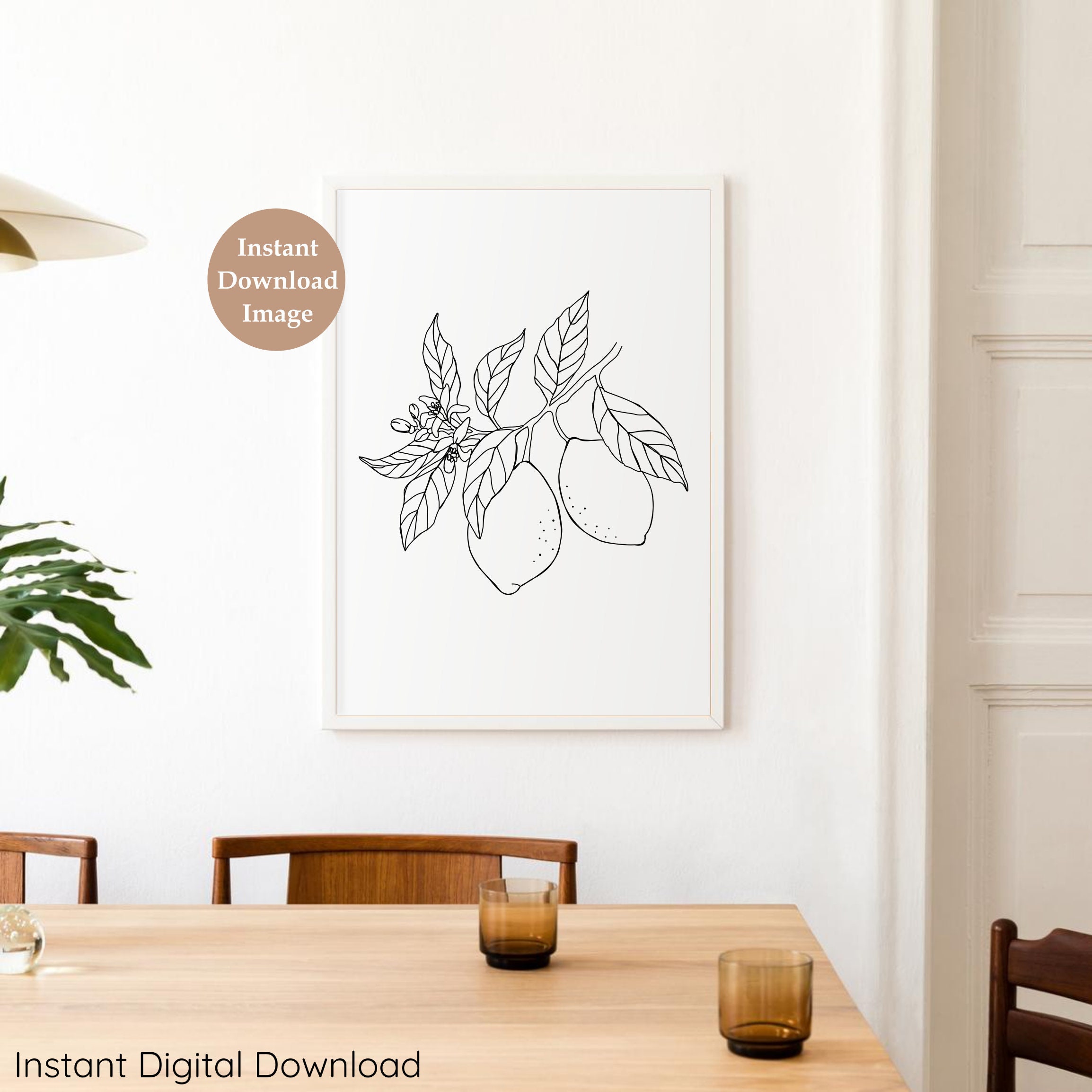 Lemon Line Art | DIGITAL DOWNLOAD | Lemon Line Drawing | Minimalist ...