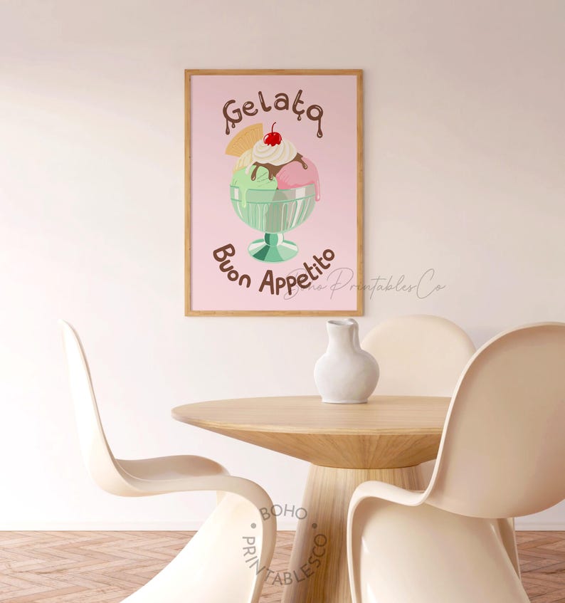 Gelato Print, Italian Ice Cream Print, Hand Drawn Food Printable Wall ...
