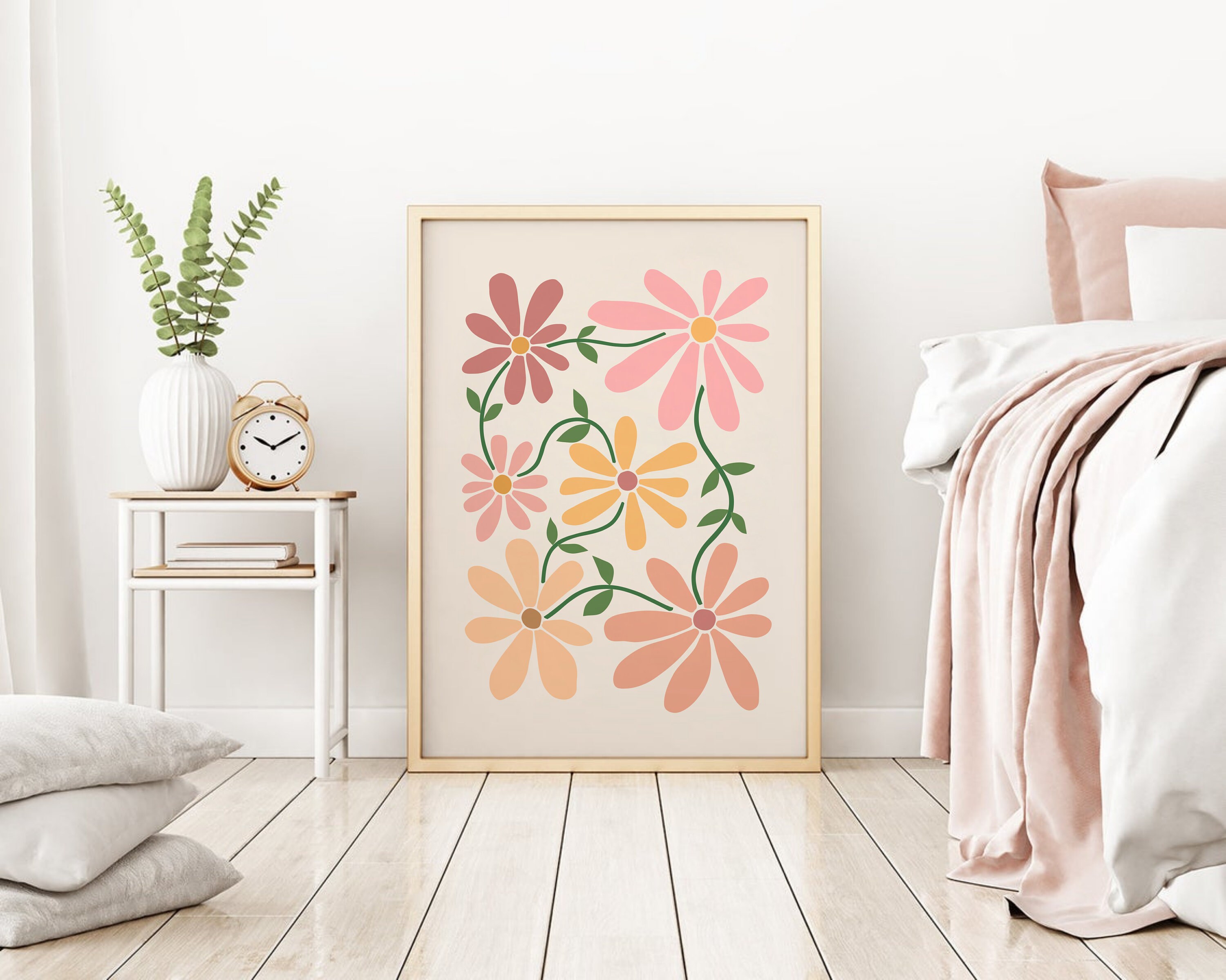 Boho Floral Print Abstract Flowers Printable Wall Art - Etsy