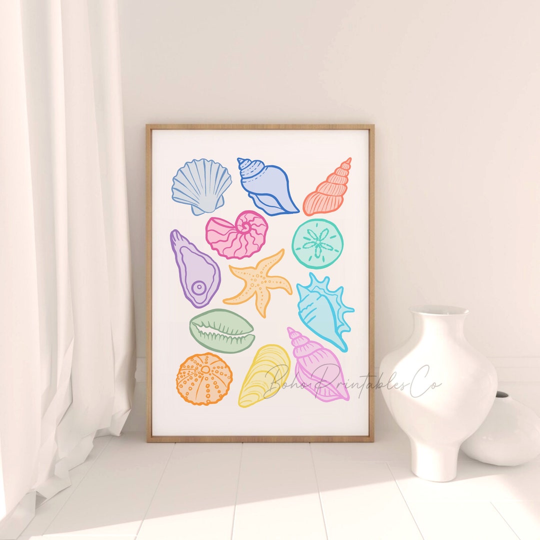 Pastel Seashells Print, Trendy Coastal Printable Wall Art, DIGITAL ...