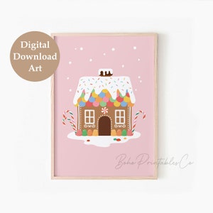 Gingerbread House Print Set of 3, Pink Christmas Printable Wall Art ...