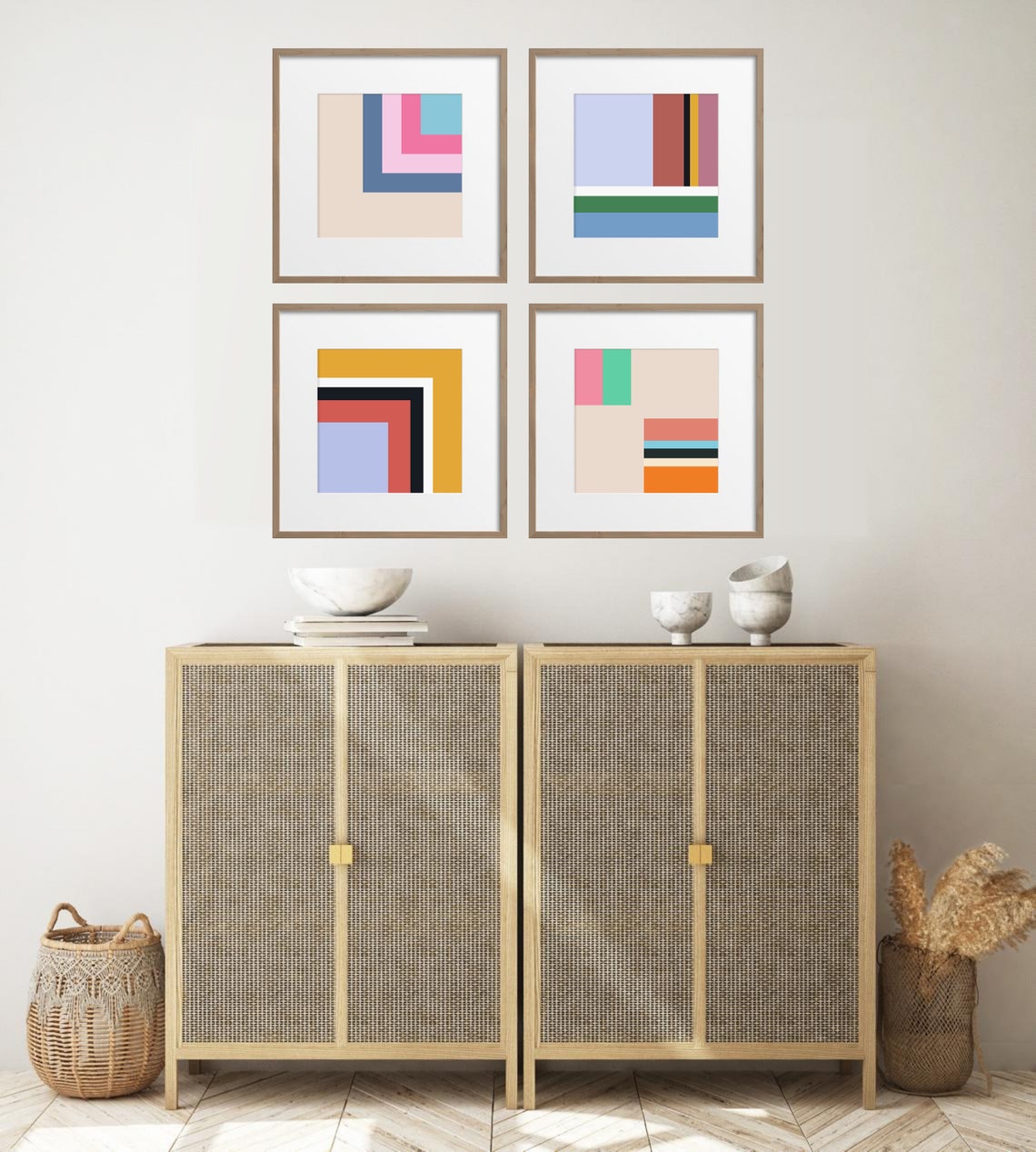 Square Abstract Print Set of 4, Colour Block Abstract Printable Wall ...