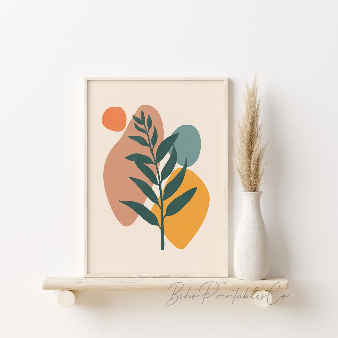 Boho Leaf Print, Abstract Botanical Printable Wall Art, DIGITAL ...