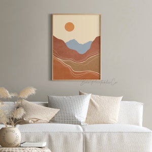 Boho Mountains Print, Abstract Landscape Printable Wall Art, DIGITAL ...