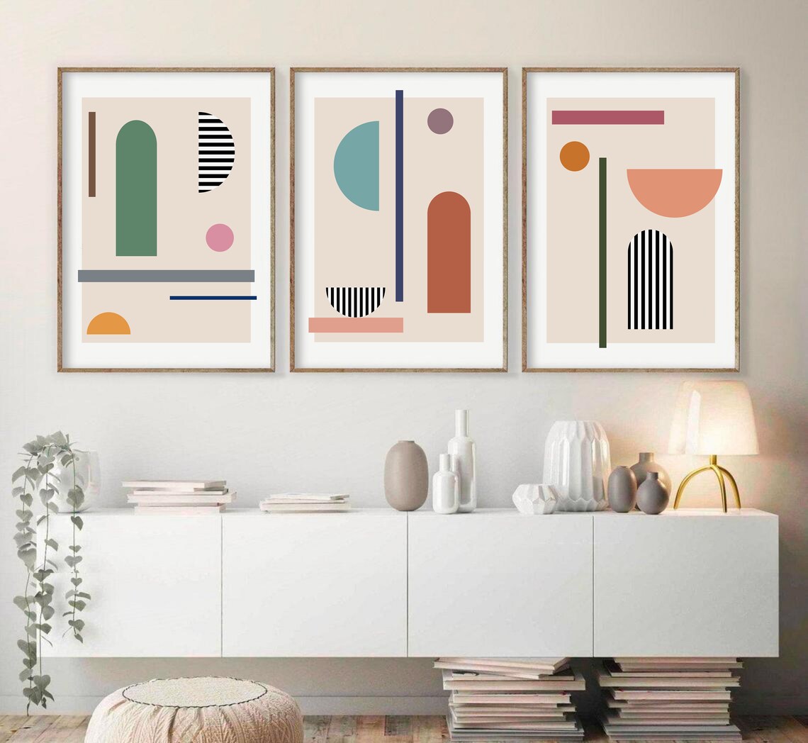 Abstract Shapes Printable Wall Art Geometric Print Set of 3 | Etsy
