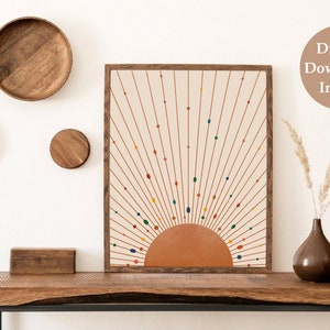 Sunburst Print, Boho Sun Printable Wall Art, Abstract Sun Rays Print ...