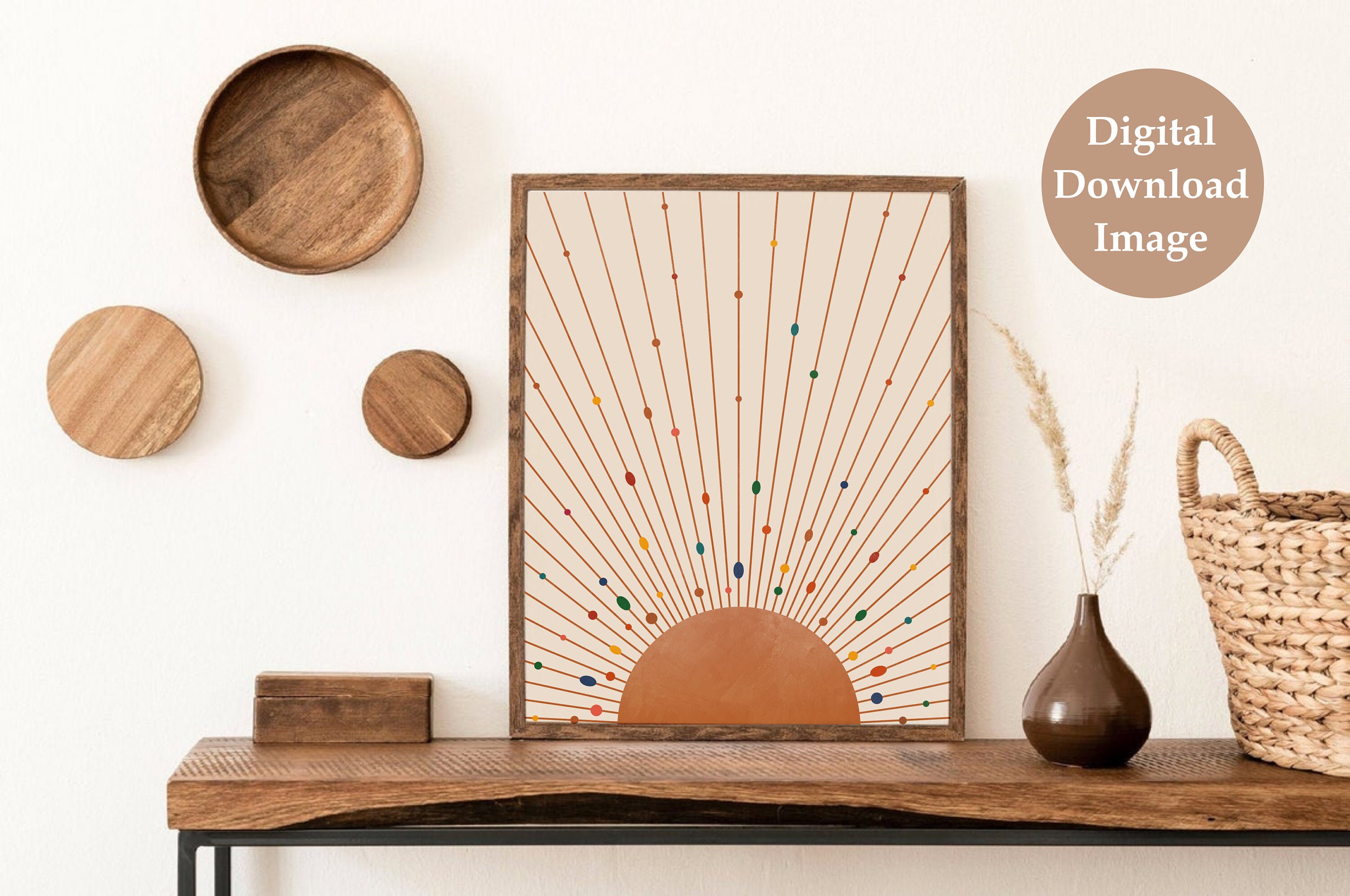 Sunburst Print, Boho Sun Printable Wall Art, Abstract Sun Rays Print ...