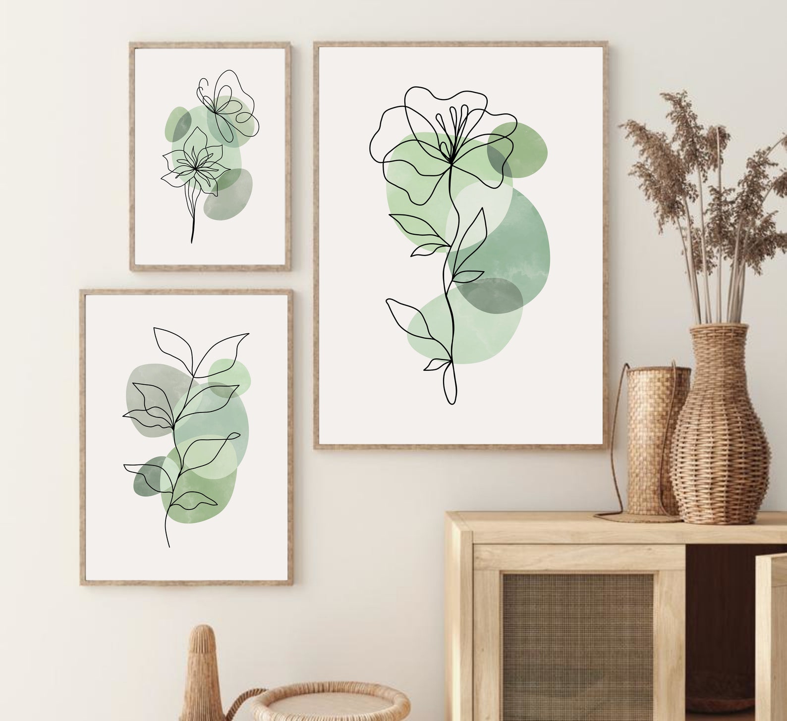 Sage Green Printable Wall Art, Abstract Botanical Prints Set of 3 ...