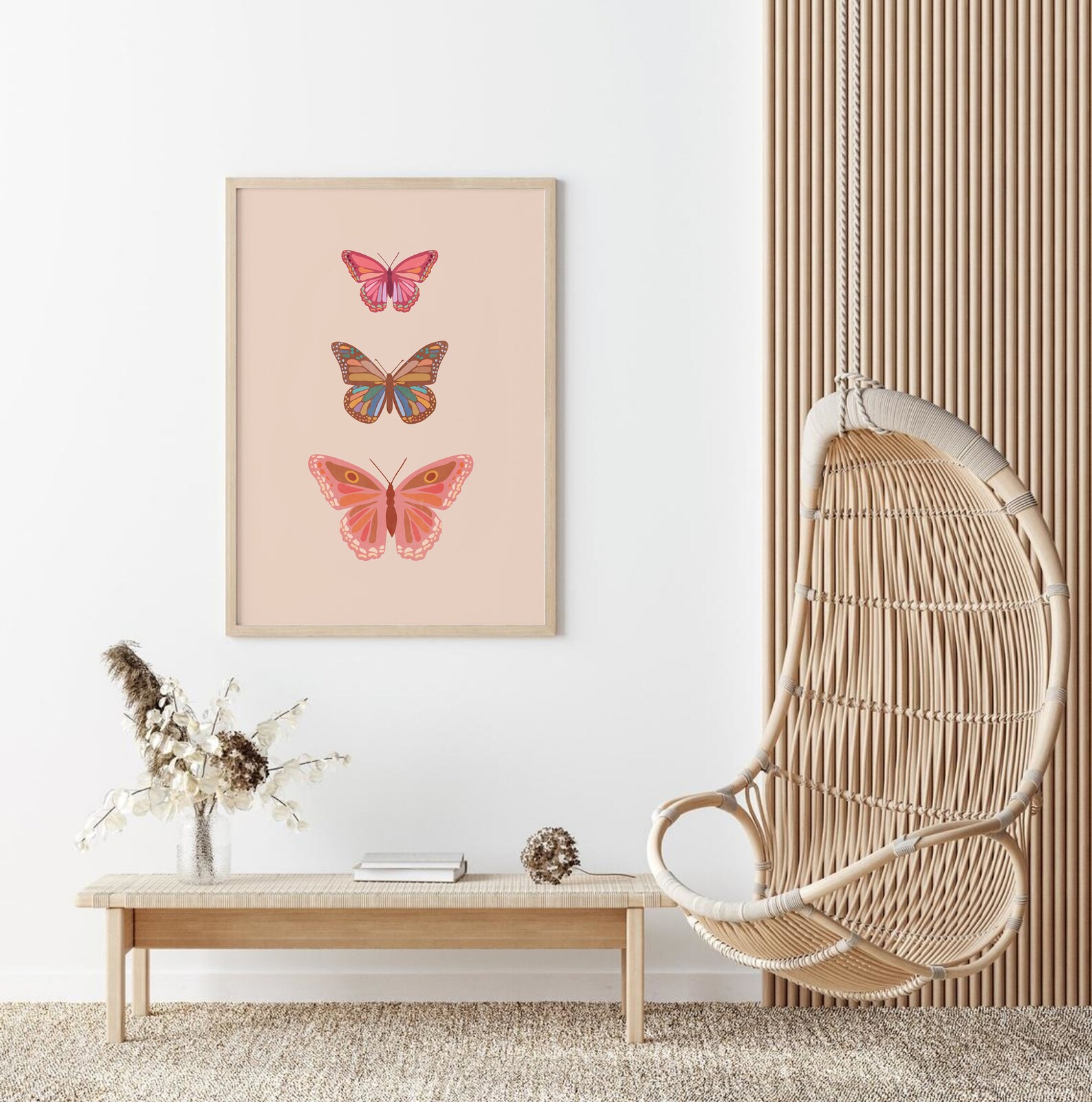 Boho Butterfly Print, Abstract Printable Wall Art, Neutral Tone ...