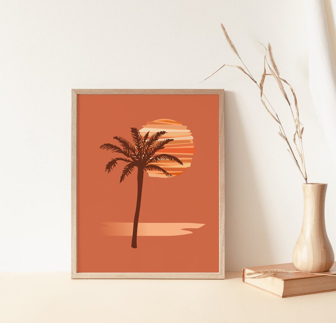 Palm Tree Print, Terracotta Wall Art, Boho Abstract Landscape Wall Art ...