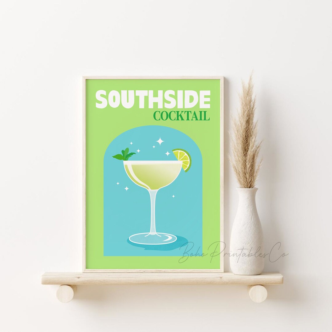 Southside Cocktail Print, Bar Cart Printable Wall Art, DIGITAL DOWNLOAD ...
