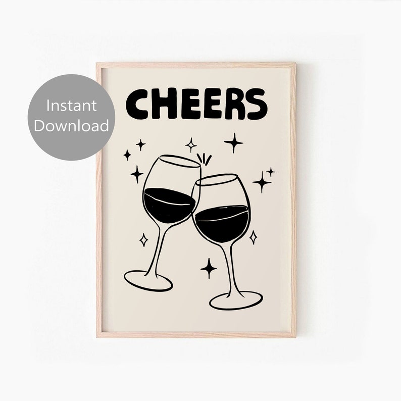 Cheers Print, Cheers Printable Wall Art, Bar Cart Wall Decor, DIGITAL ...