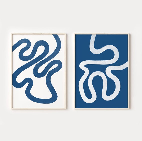 Navy Blue Abstract Print Set of 2 Abstract Line Art DIGITAL | Etsy