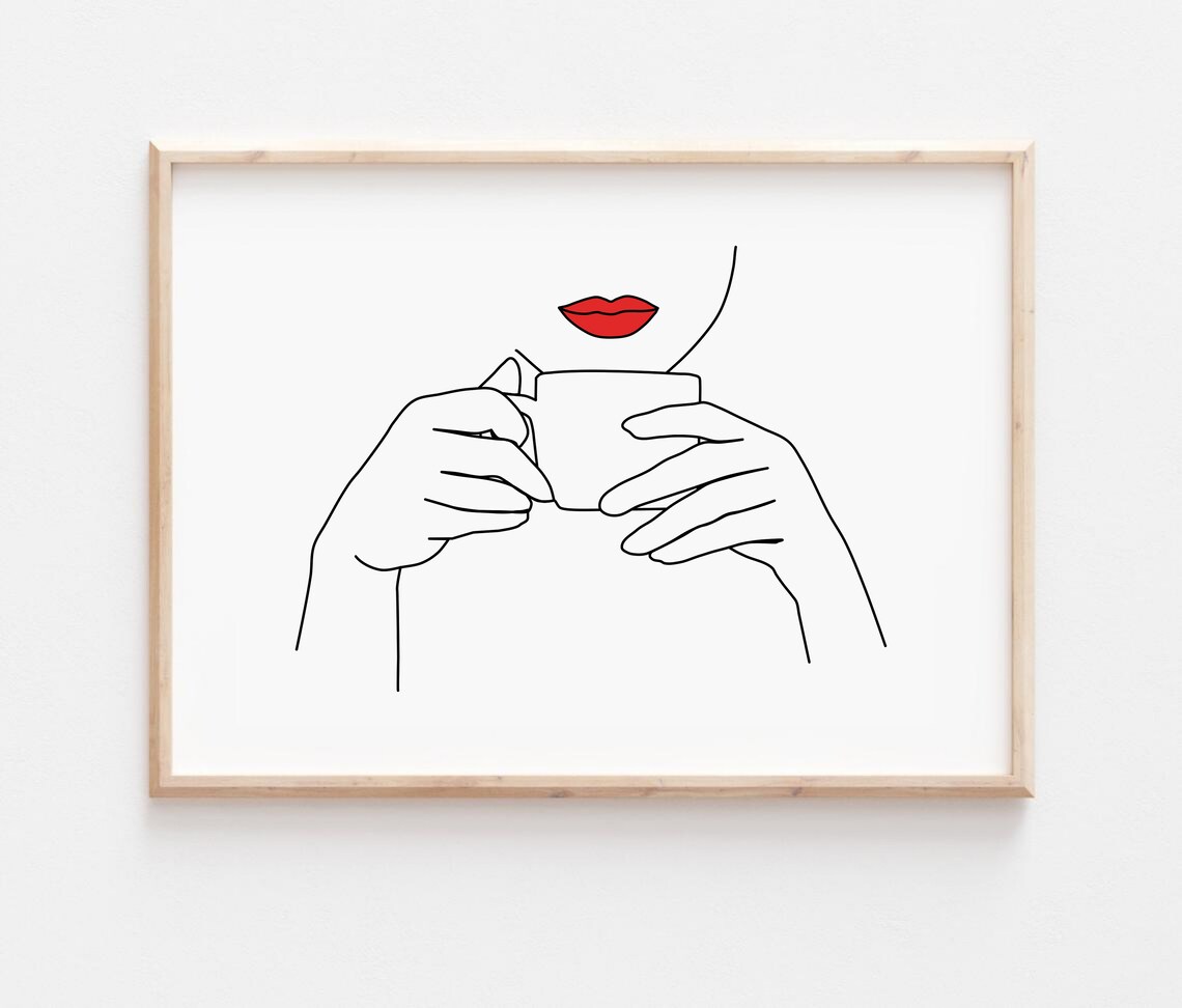 Coffee Line Art Print, Coffee Cup PRINTABLE Wall Art, Coffee One Line ...