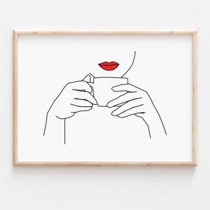 Coffee Line Art Print, Coffee Cup PRINTABLE Wall Art, Coffee One Line ...