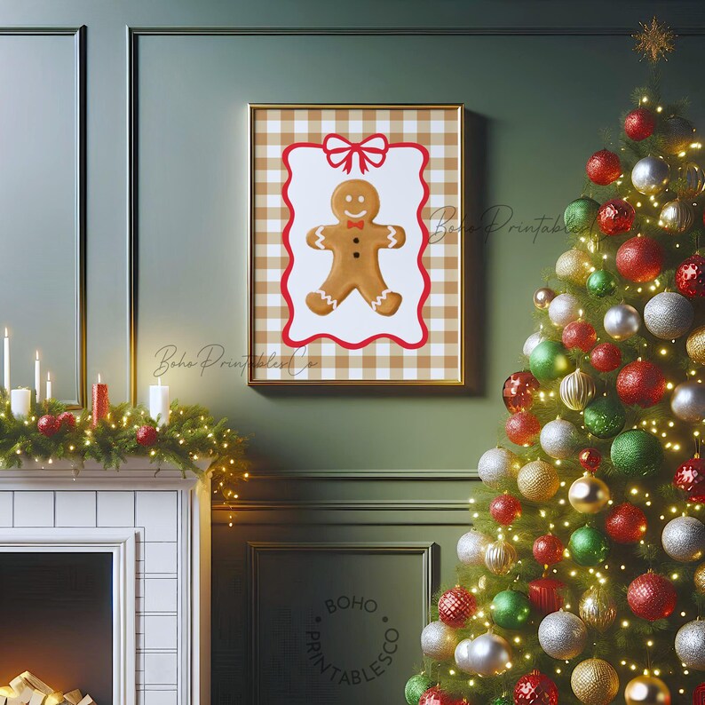 Christmas Gingerbread Man Print, Vintage Christmas Printable Wall Art ...