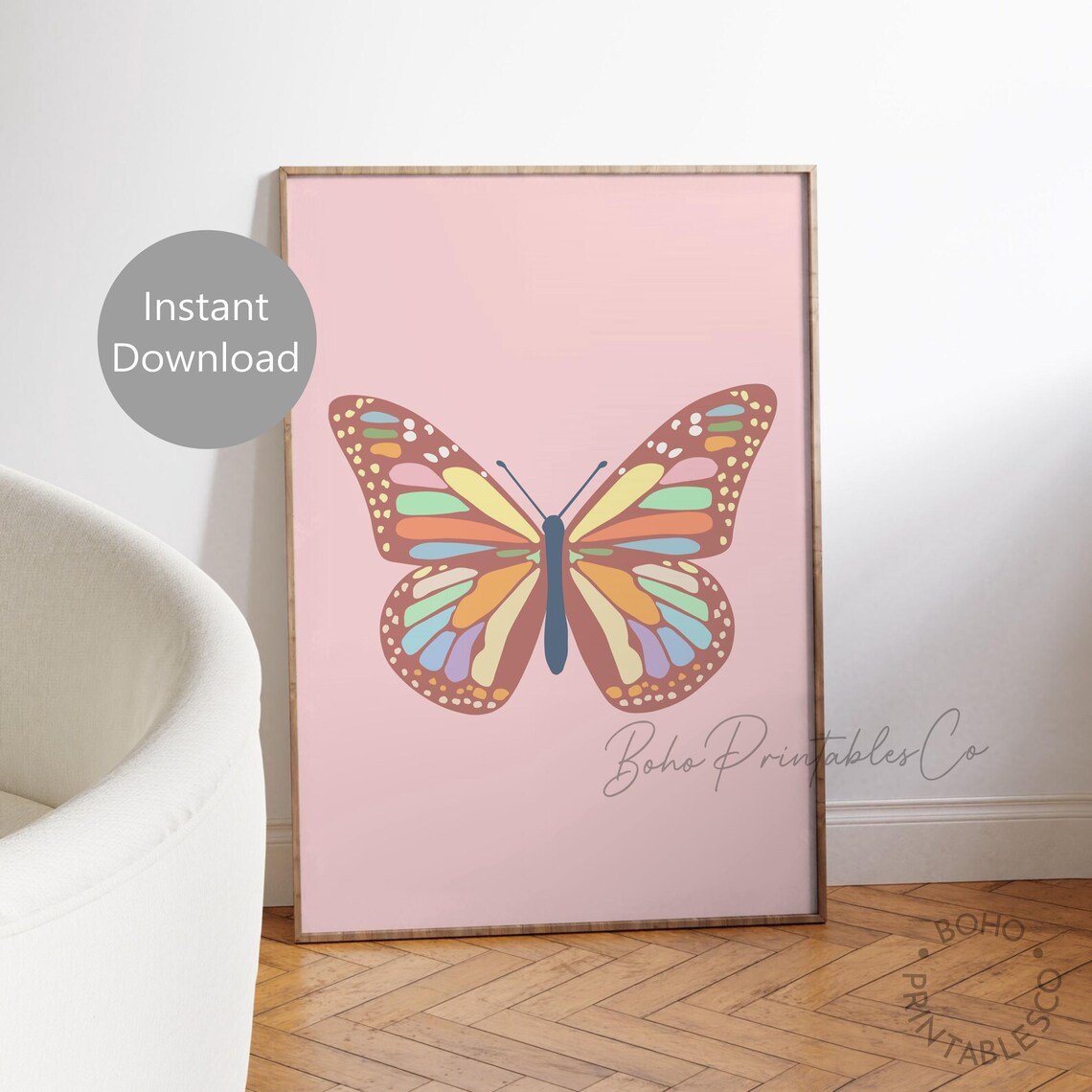 Pink Butterfly Print, Boho Butterfly Printable Wall Art, DIGITAL ...