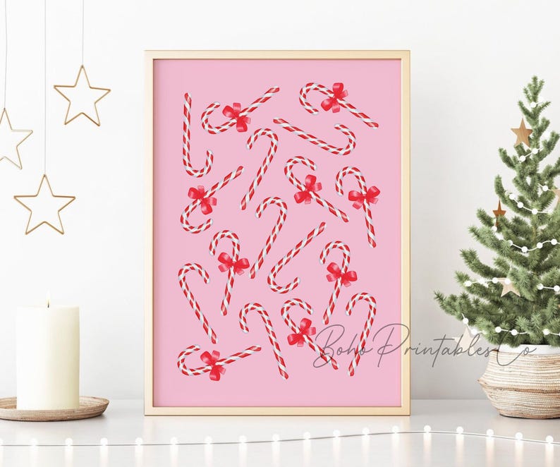 Pink Candy Canes Print, DIGITAL DOWNLOAD, Pink Christmas Printable Wall ...