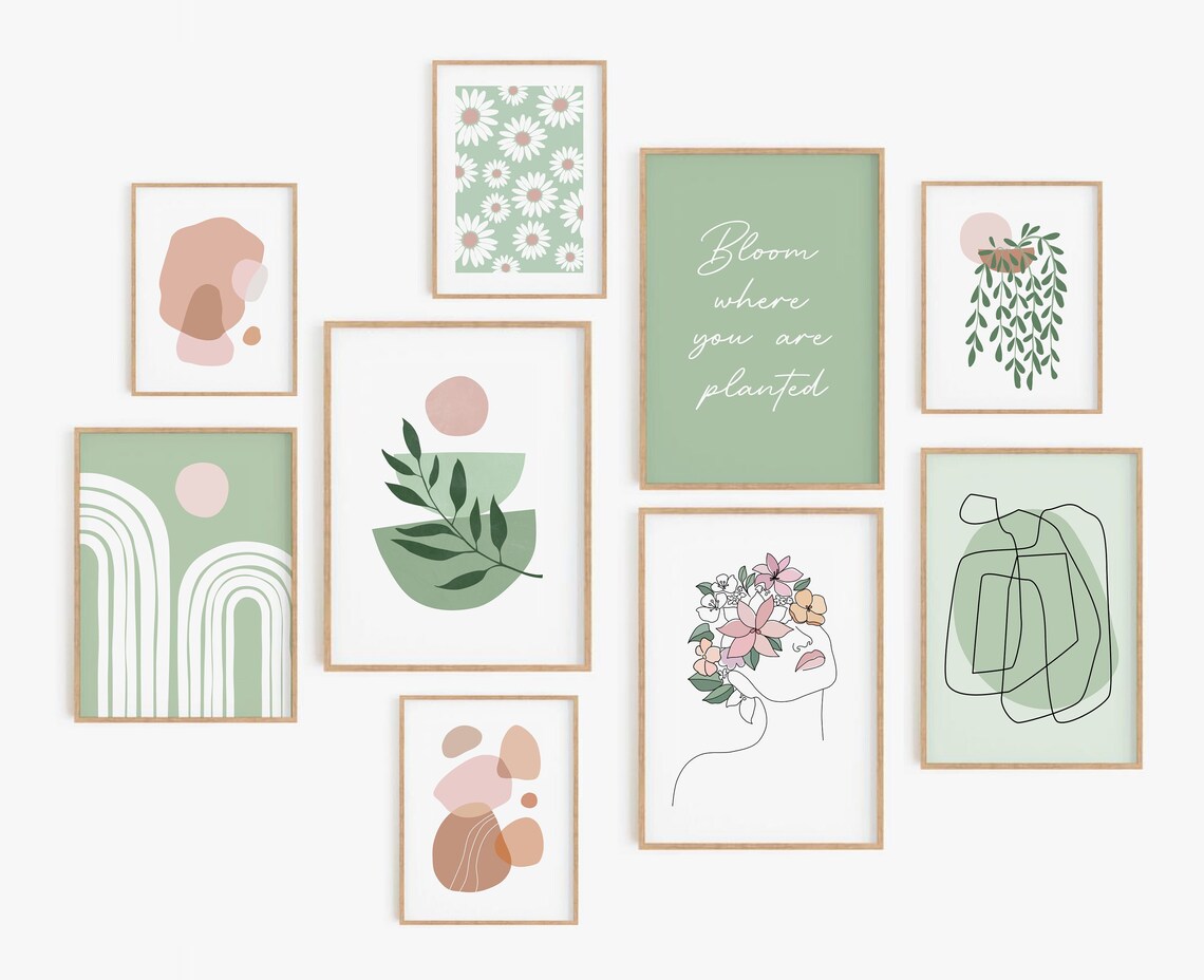 Botanical Gallery Wall Set Sage Green Blush Pink Terracotta | Etsy