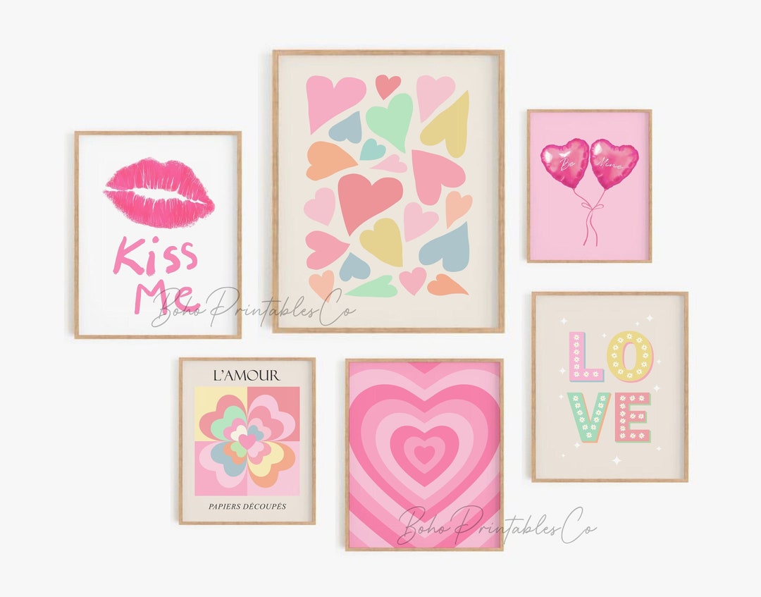 Valentine's Day Gallery Wall Set of 6 Prints, Pink Pastel Valentine's ...