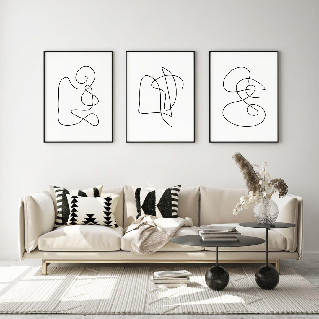 Abstract Scribble Print Set of 3, Line Drawing Printable Wall Art ...