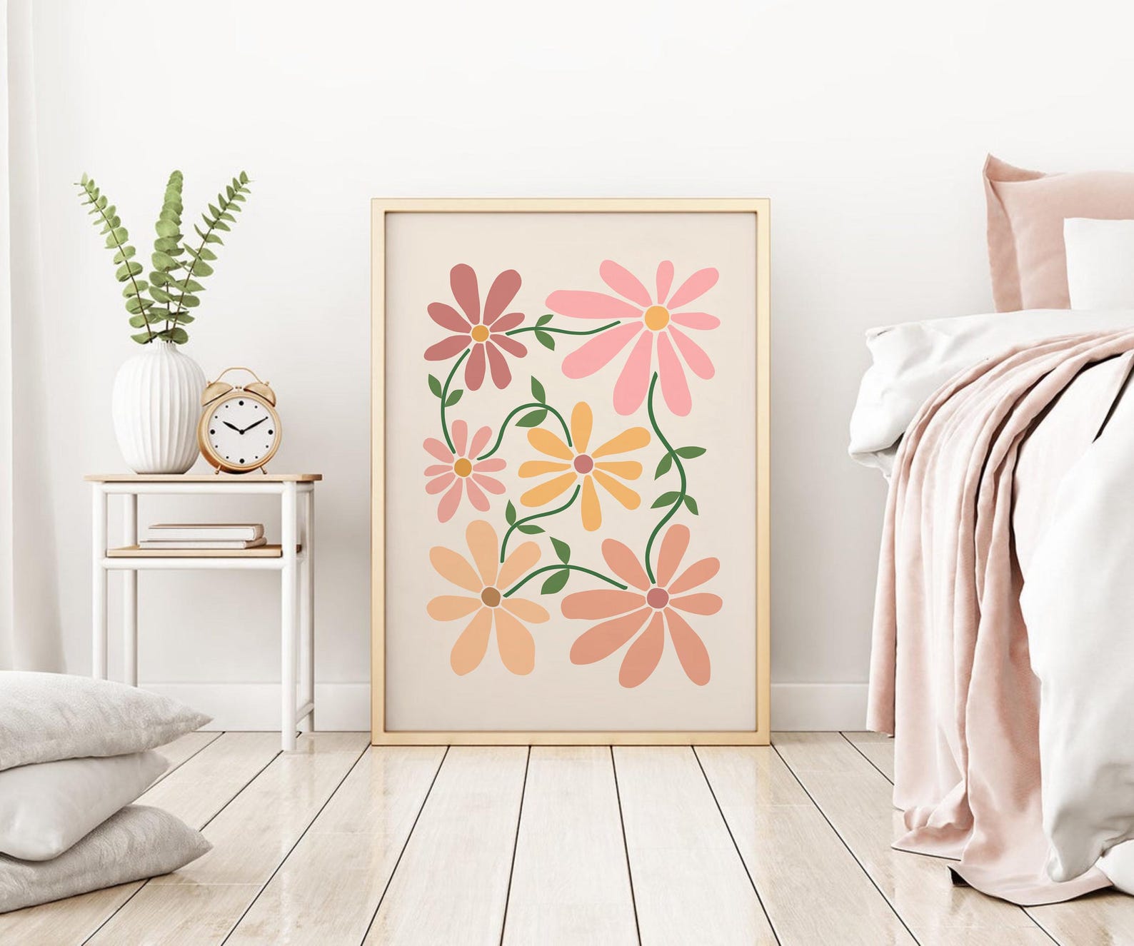 Boho Floral Print, Abstract Flowers Printable Wall Art, DIGITAL ...