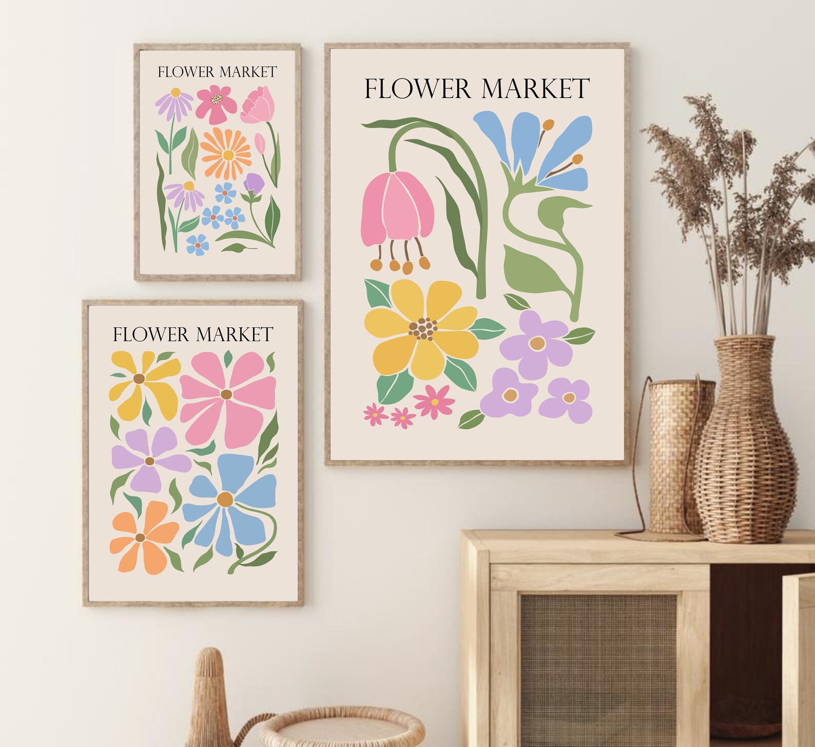 Flower Market Print Set of 3 Abstract Flowers Printable Wall - Etsy