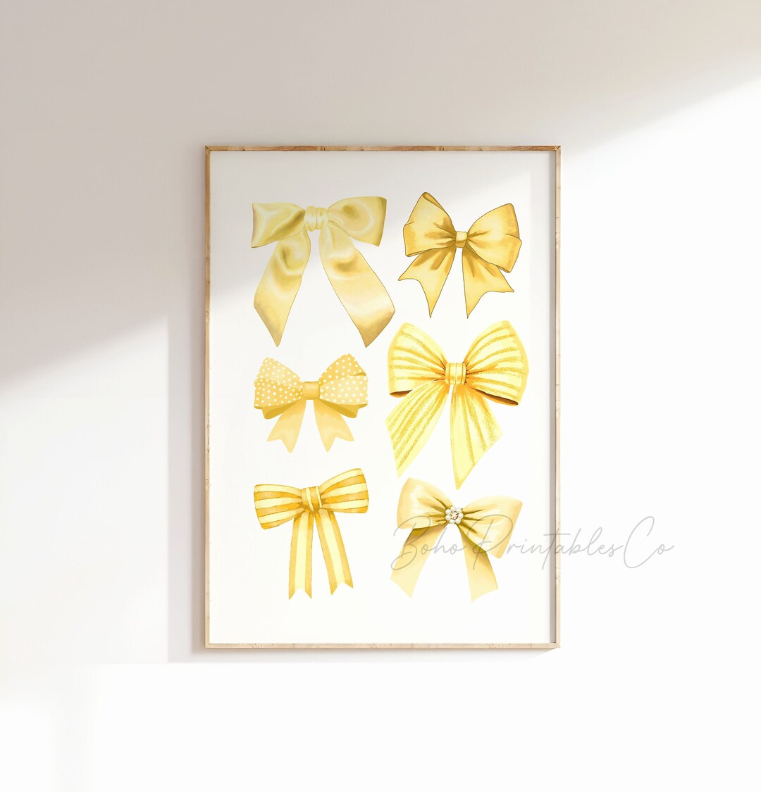 Trendy Bows Print, Yellow Ribbons Printable Wall Art, DIGITAL DOWNLOAD ...