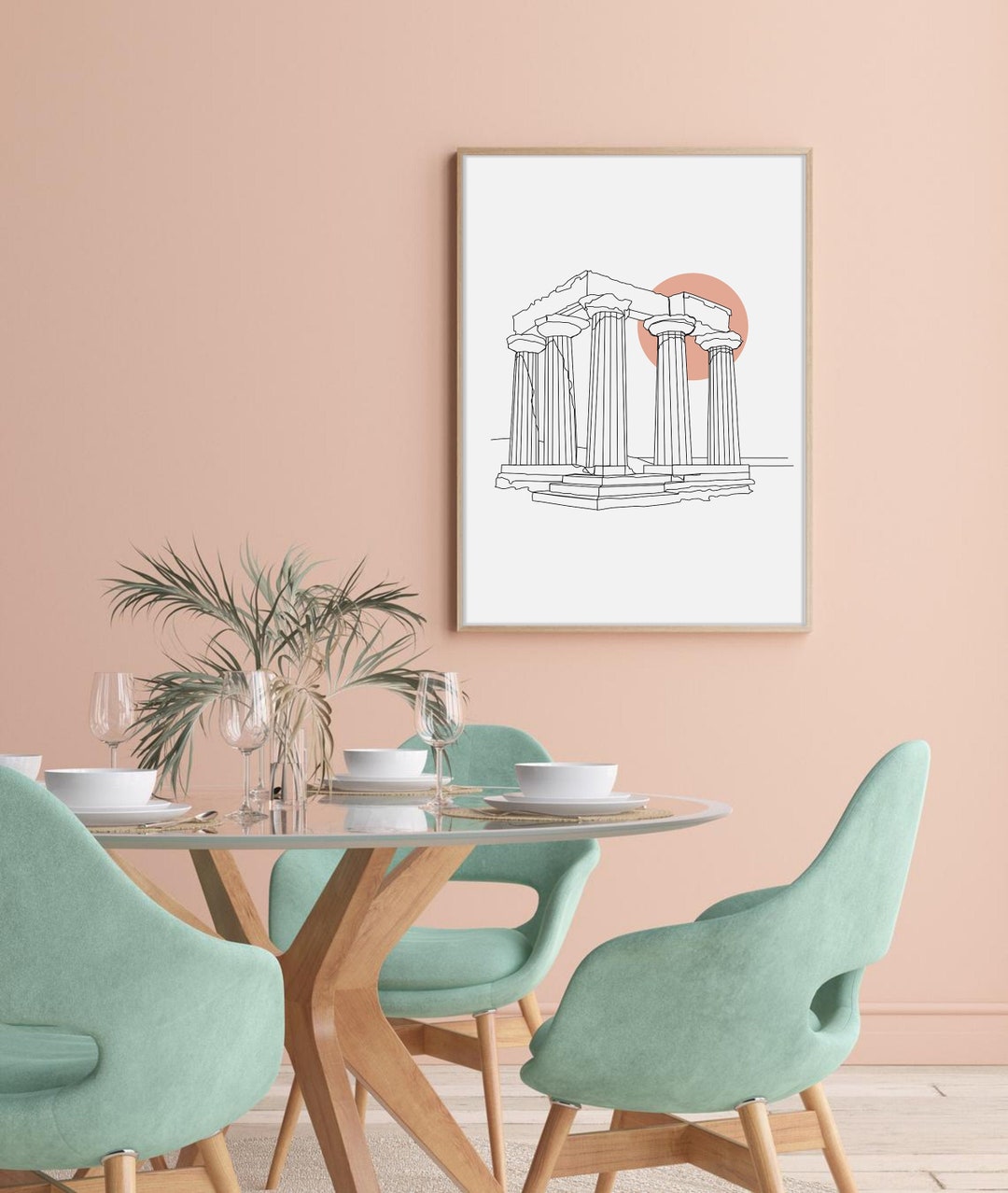 Greek Temple Line Art, Greek Line Drawing Printable Wall Art, Greek ...