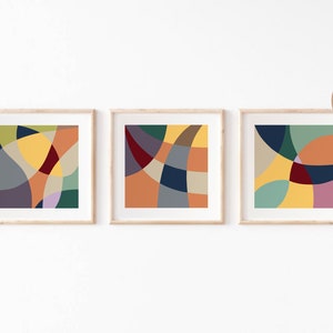 Square Abstract Art Prints, Set of 3, Printable Geometric Wall Art, Mid ...