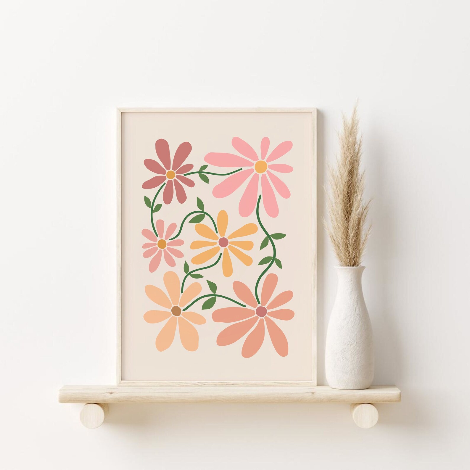 Boho Floral Print Abstract Flowers Printable Wall Art - Etsy