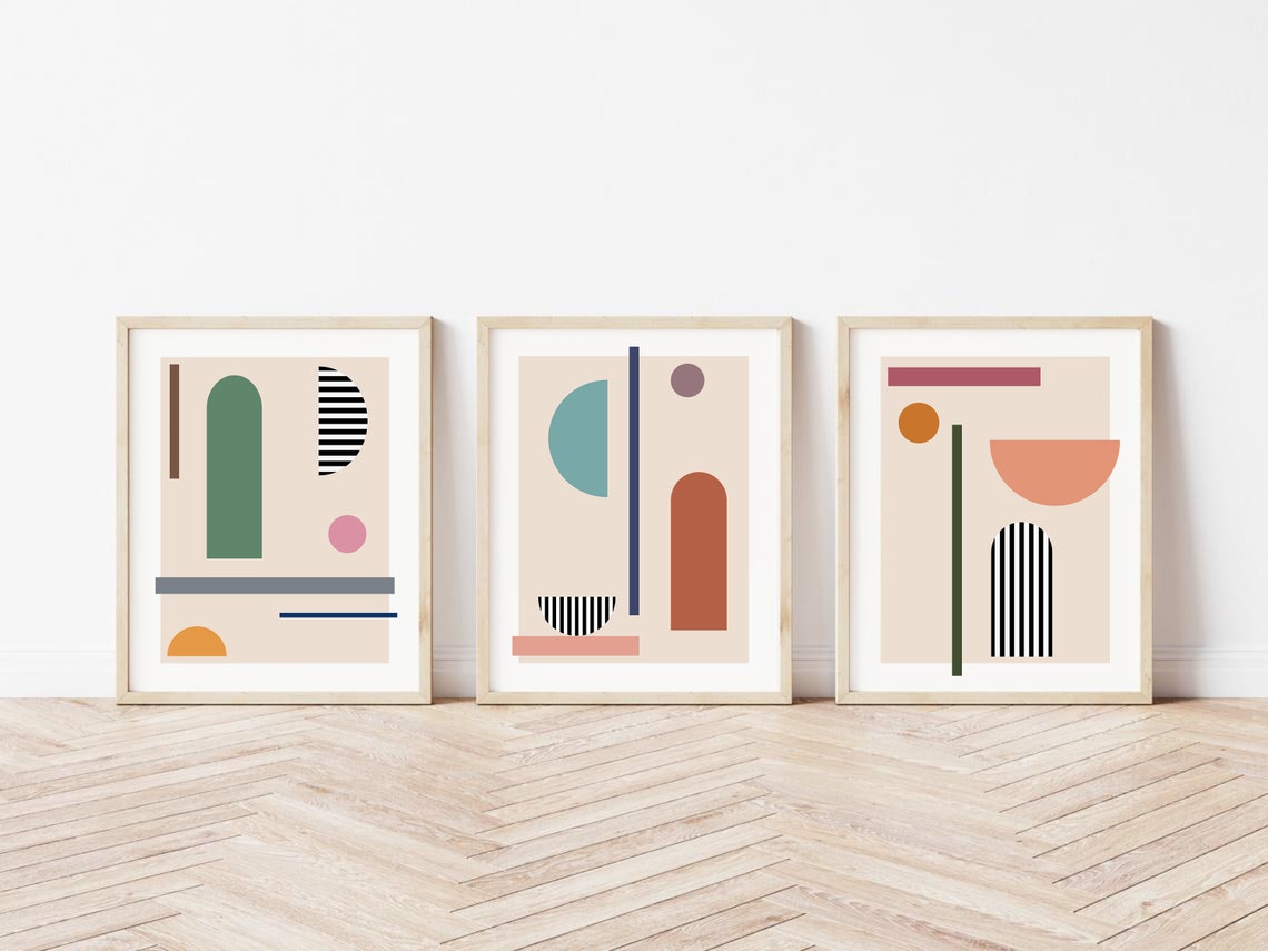 Abstract Shapes Printable Wall Art Geometric Print Set of 3 | Etsy