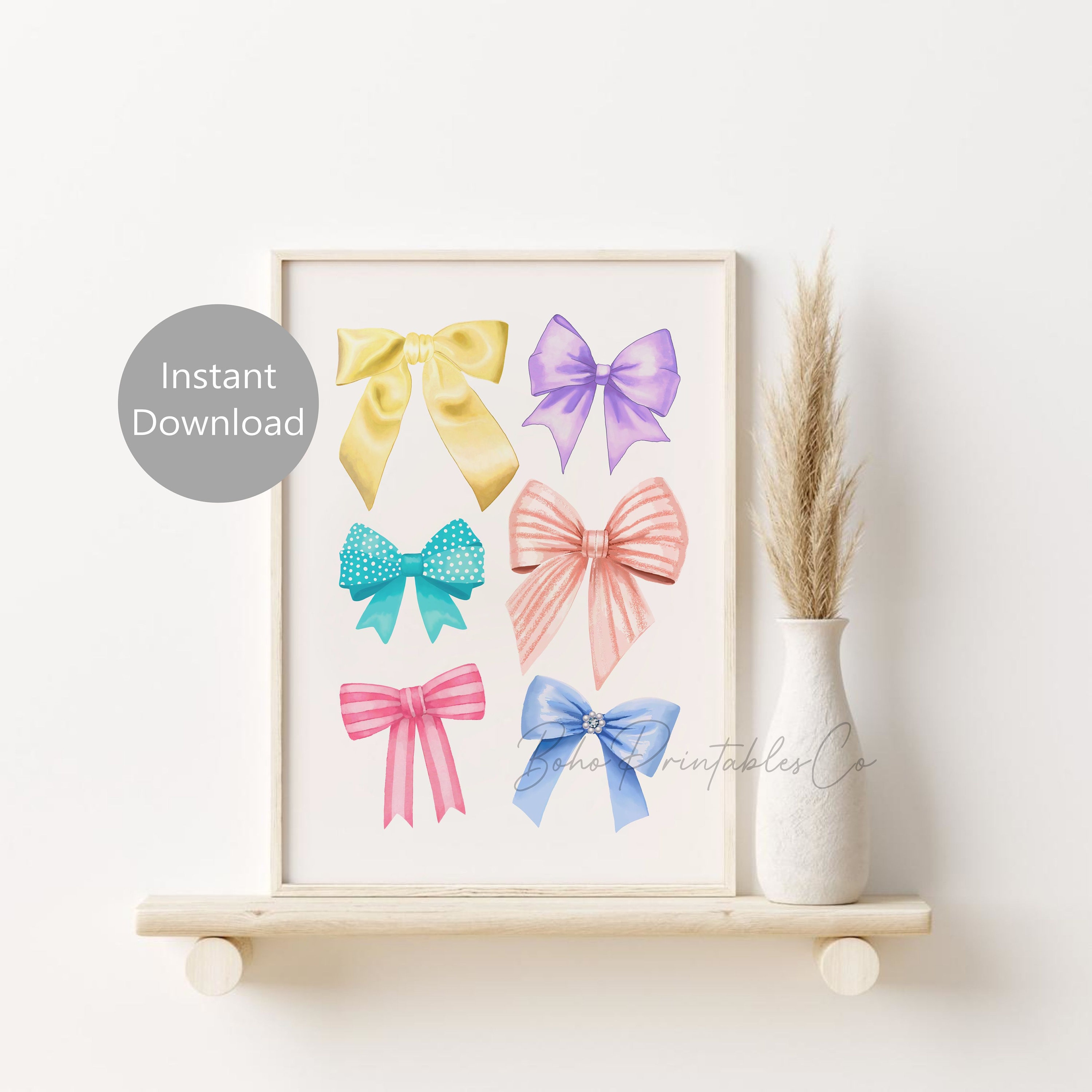 Trendy Watercolor Bows Print, Pastel Ribbons Printable Wall Art ...