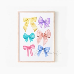 Trendy Watercolor Bows Print, Pastel Ribbons Printable Wall Art ...