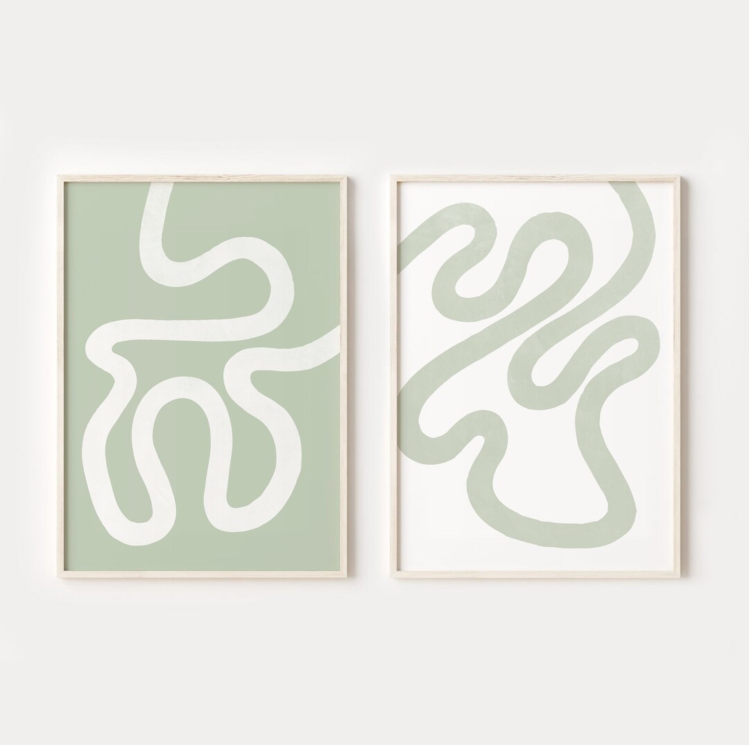 Sage Green Prints Set of 2, Abstract Line Art, Sage Green Printable ...