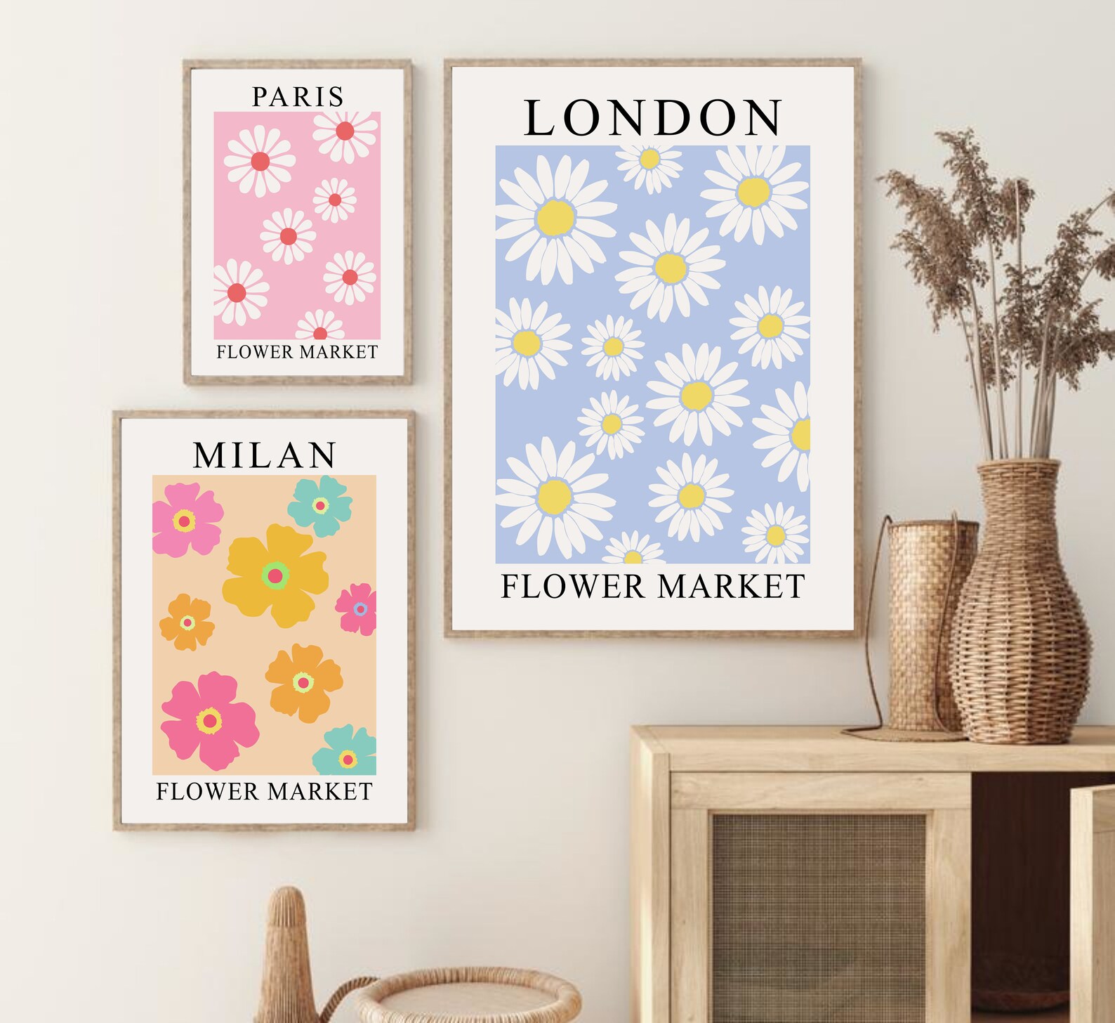 Flower Market Print Set of 3 Abstract Floral Printable Wall - Etsy