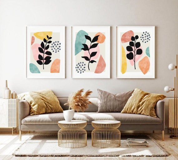 Abstract Botanical Prints Set Of 3 Printable Wall Art Etsy