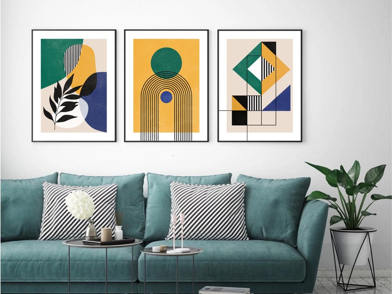 Mid Century Modern Art Print Set of 6 Mustard Green Navy | Etsy