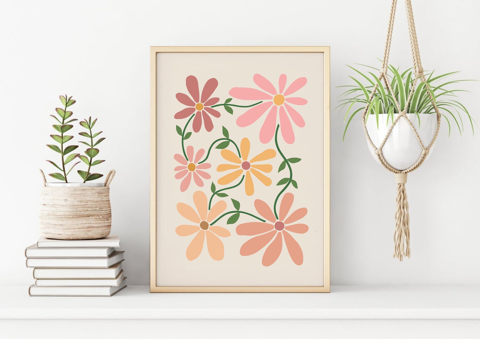 Boho Floral Print Abstract Flowers Printable Wall Art - Etsy