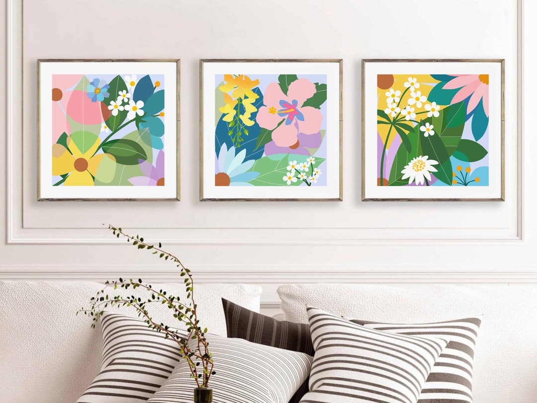 Abstract Floral Prints Set of 3, Abstract Botanical Printable Wall Art ...