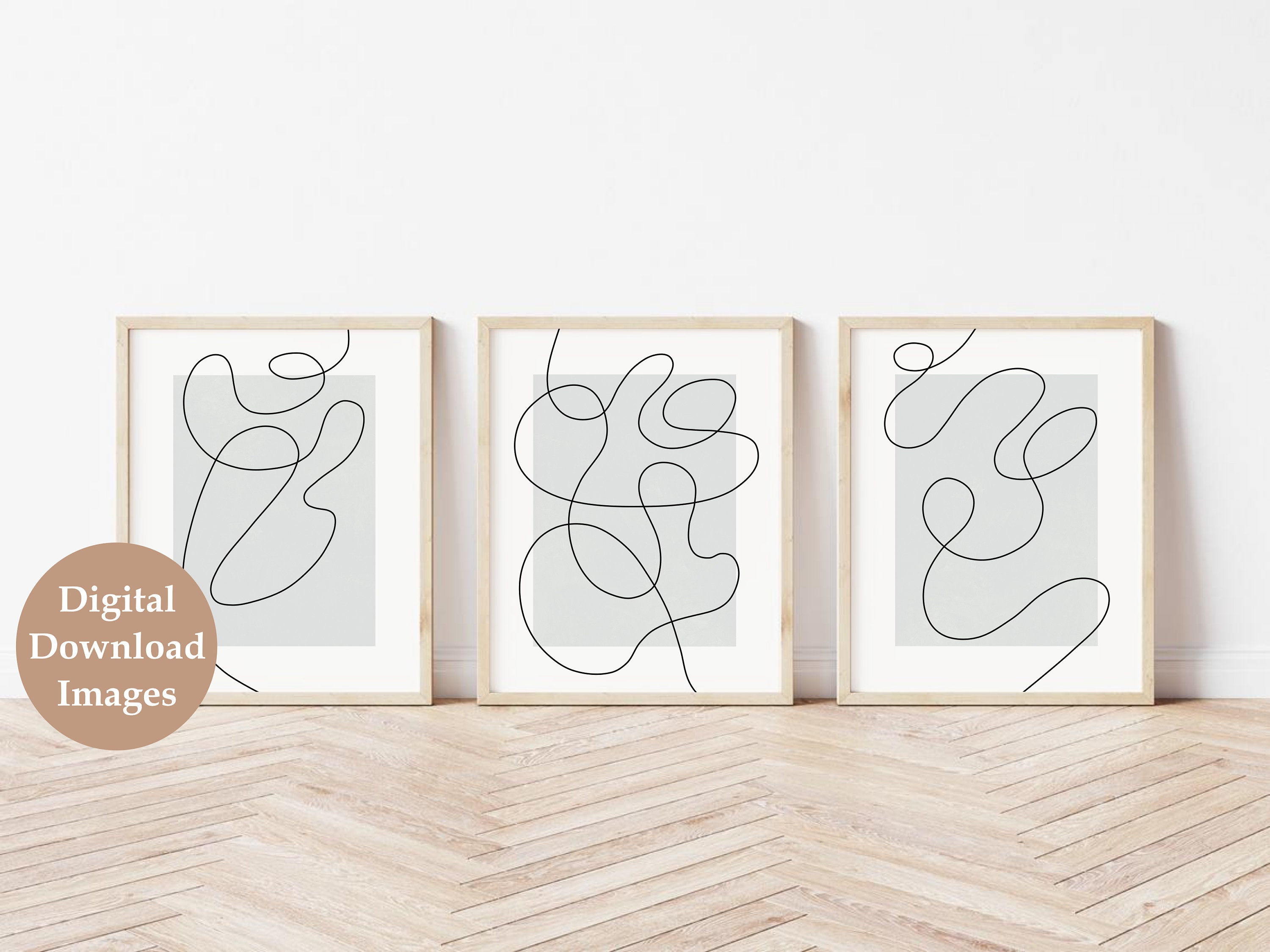 Minimalist Line Art Print Set of 3 Grey Printable Wall Art | Etsy