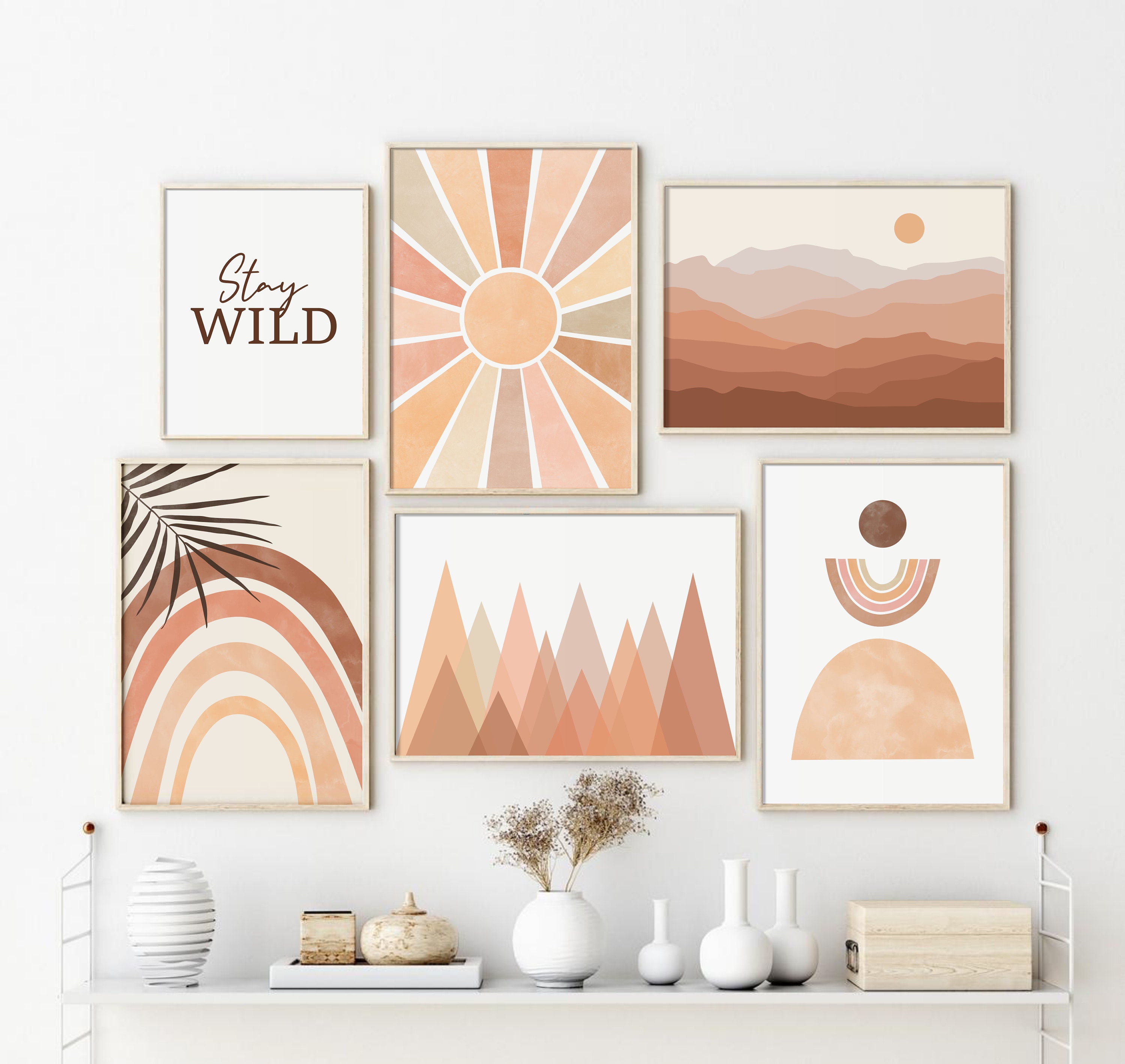 Boho Art Print Set Of 8 Abstract Boho Gallery Wall Set Etsy