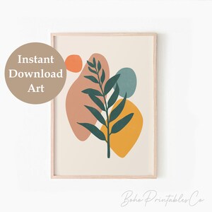 Boho Leaf Print, Abstract Botanical Printable Wall Art, DIGITAL ...