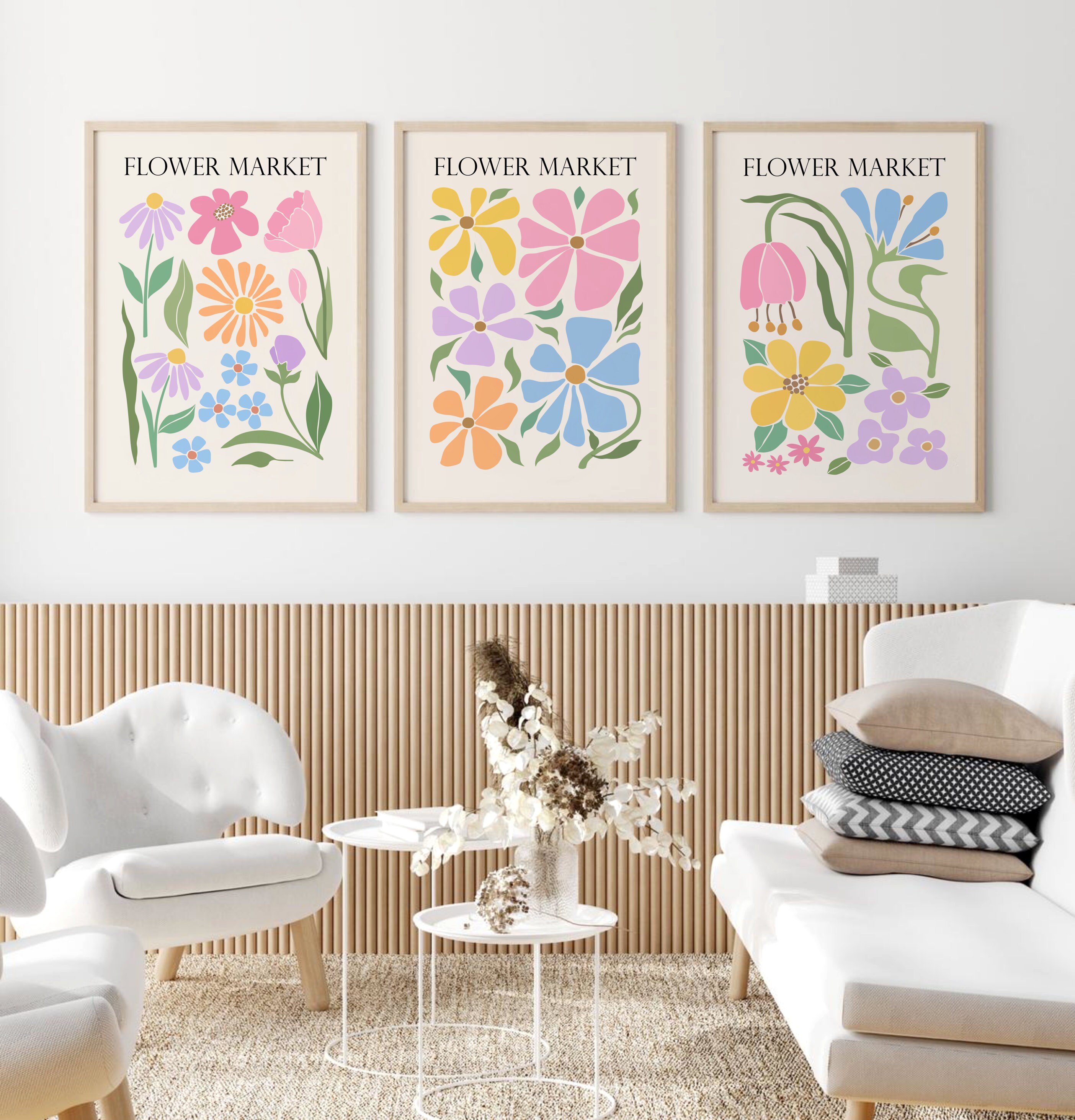 Flower Market Print Set of 3 Abstract Flowers Printable Wall - Etsy