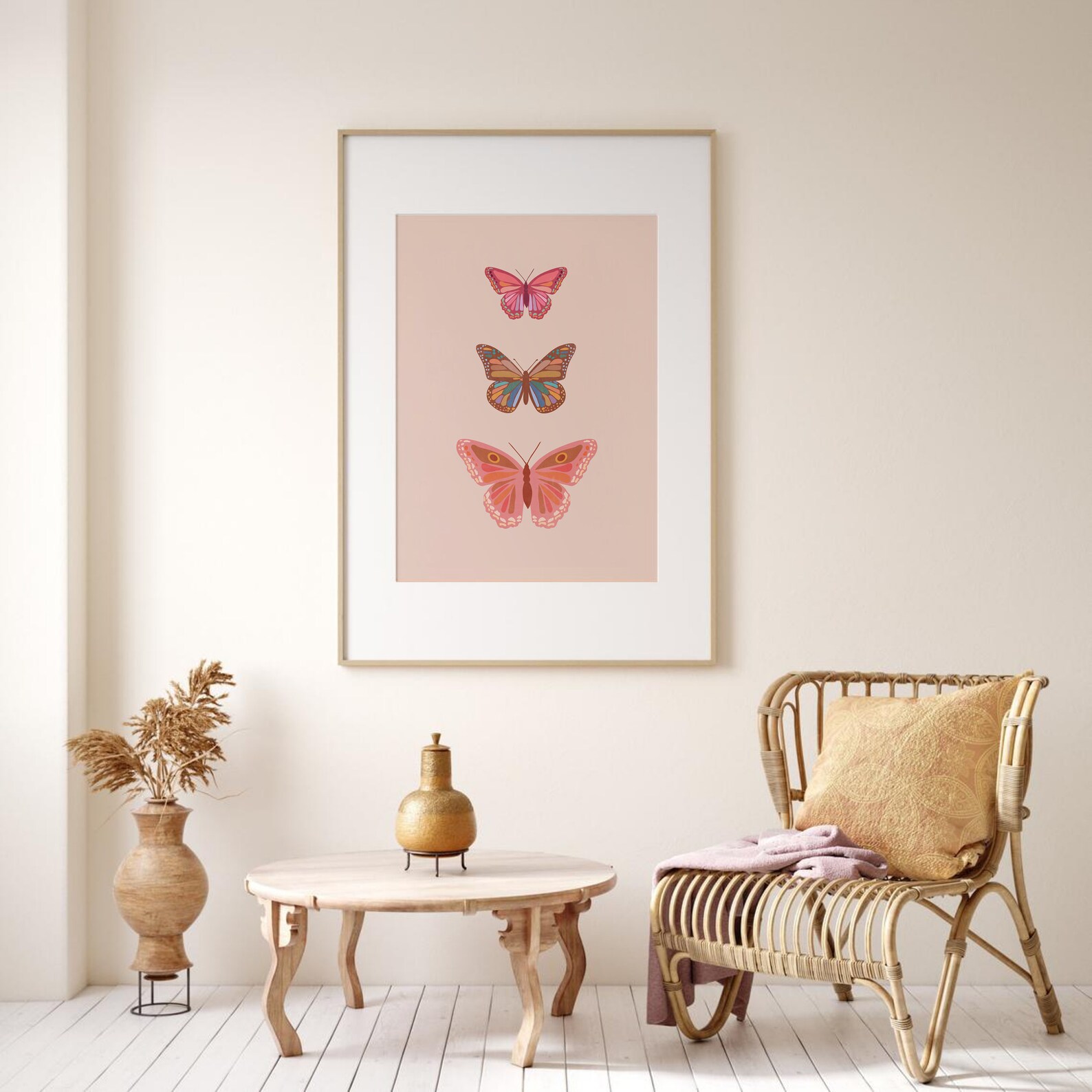 Boho Butterfly Print, Abstract Printable Wall Art, Neutral Tone ...