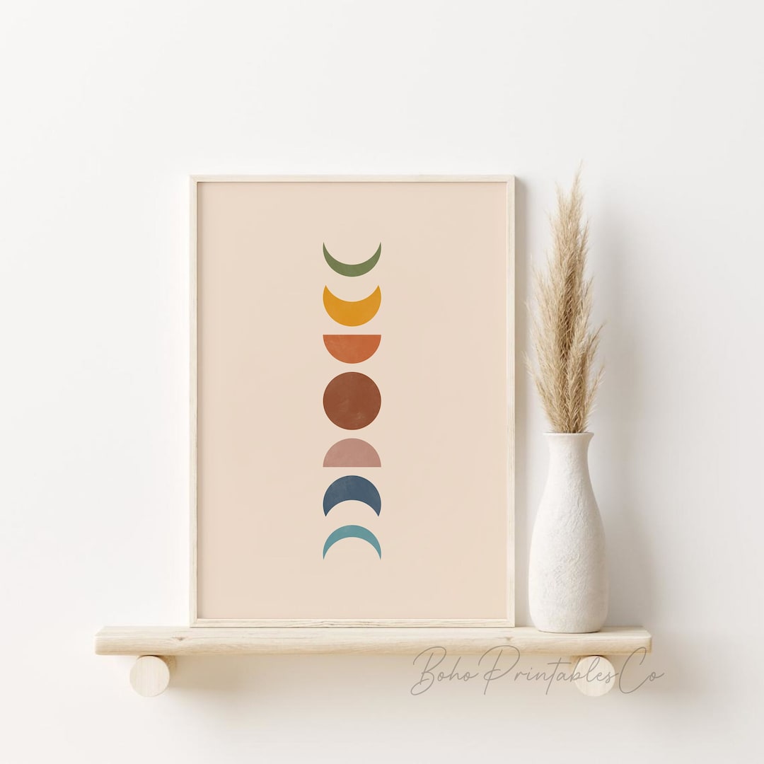 Moon Phases Art Print, Boho Celestial Printable Wall Art, DIGITAL ...