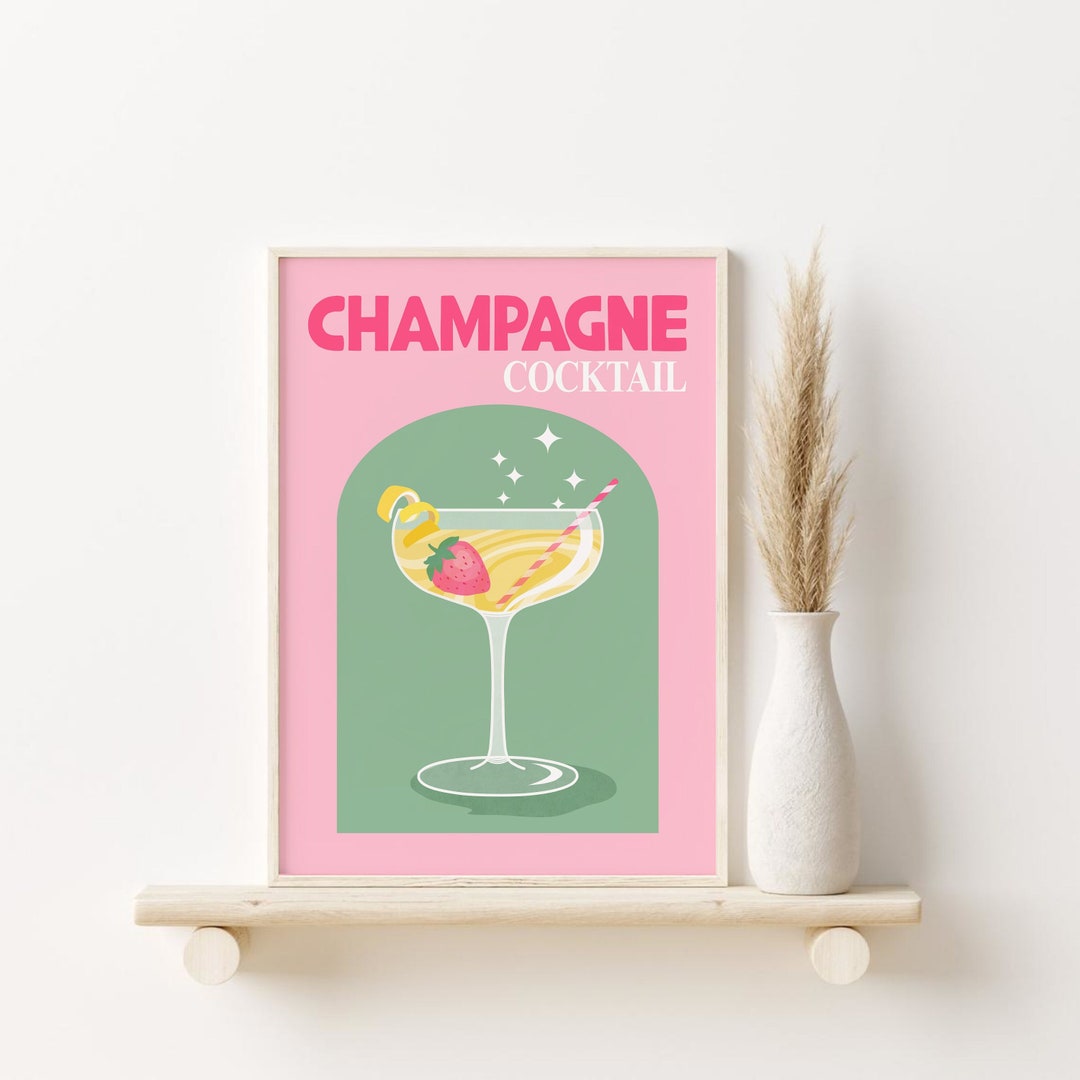 Retro Cocktail Print, DIGITAL DOWNLOAD, Trendy Wall Art, Colourful ...