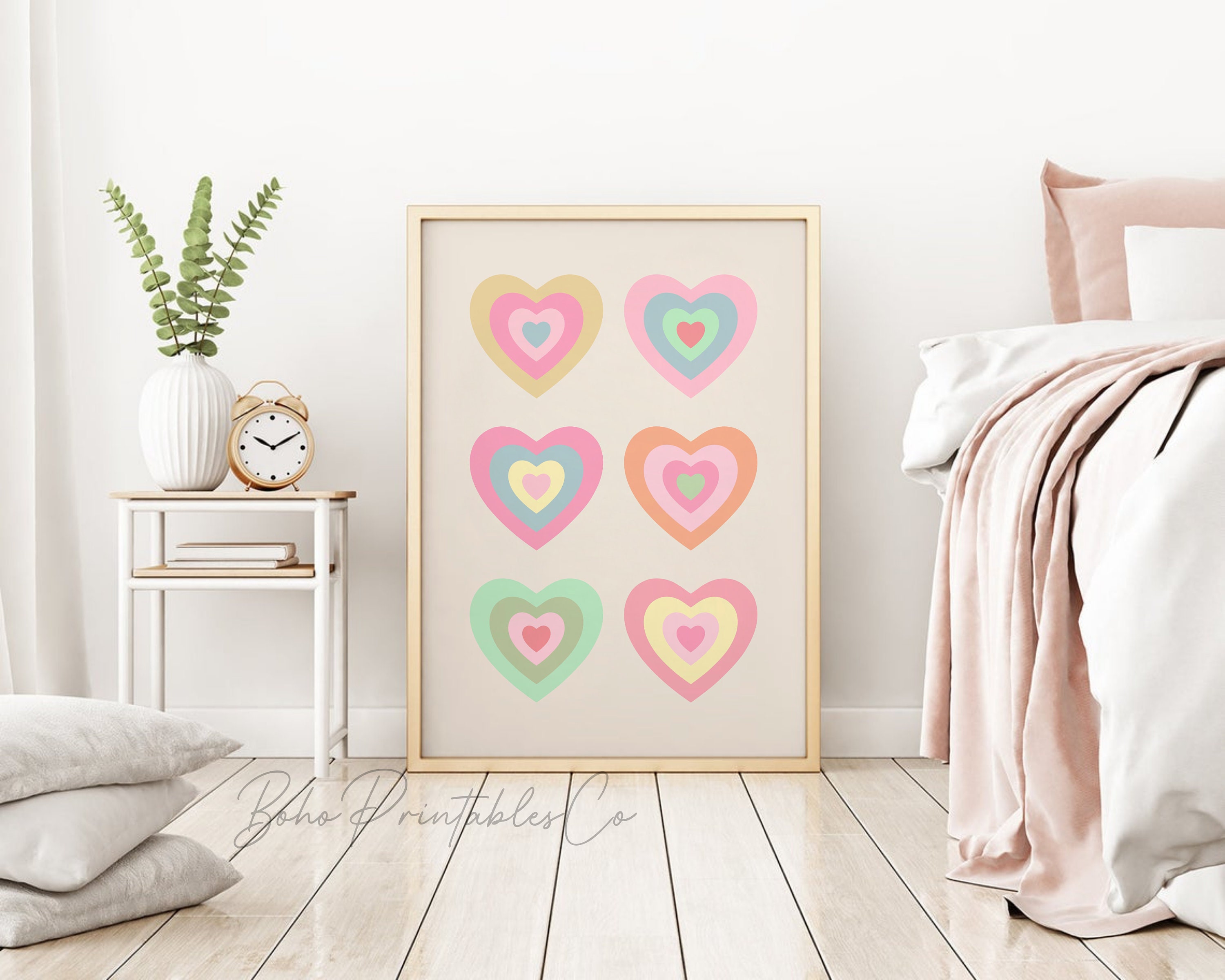 Pastel Retro Heart Print, Cute Hearts Printable Wall Art, DIGITAL ...