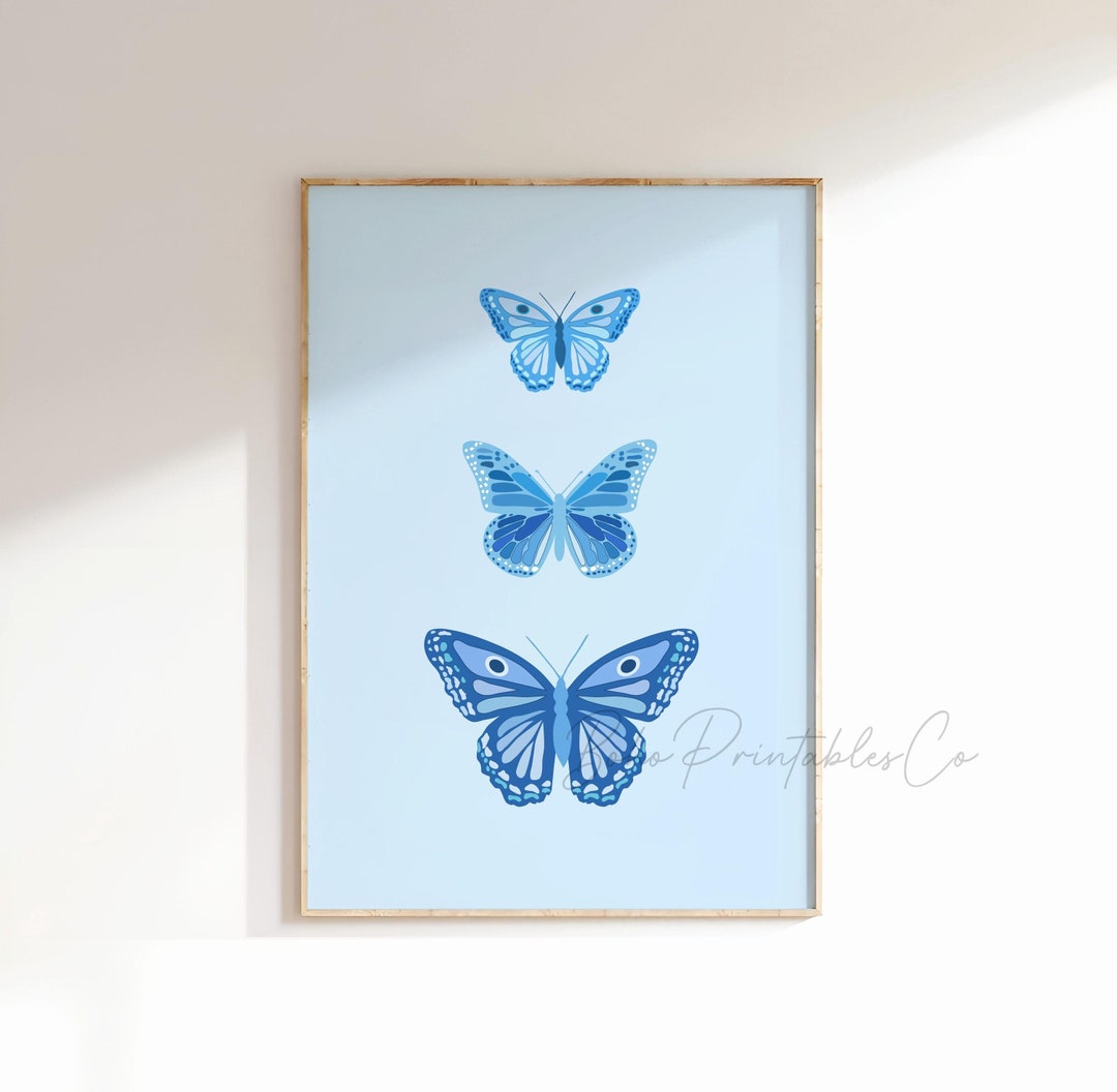 Blue Butterfly Wall Art, Trendy Butterflies Print, Blue Aesthetic ...