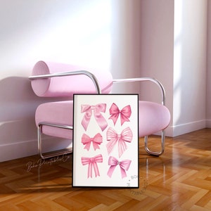 Pink Ribbons Print, Coquette Pink Bows Printable Wall Art, Preppy ...